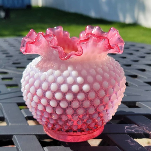 Fenton | Accents | Fenton Cranberry Hobnail Ruffle Glass Vase Vintage ...